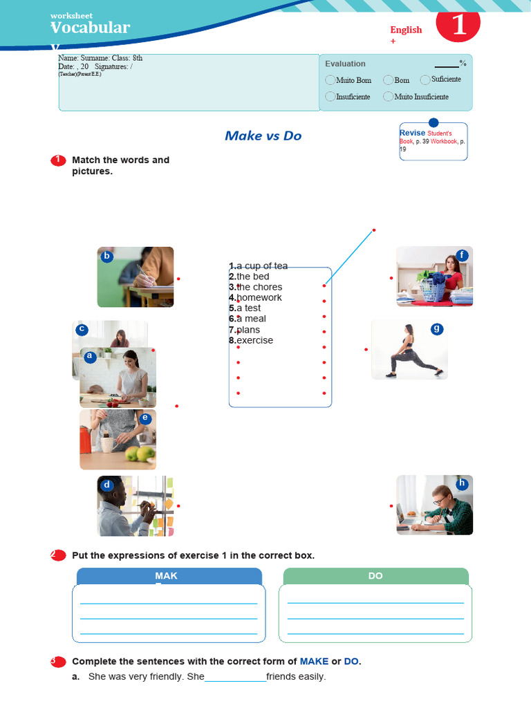 Enga8 Vocabulary Worksheet1 Plus Make Vs Do | PDF