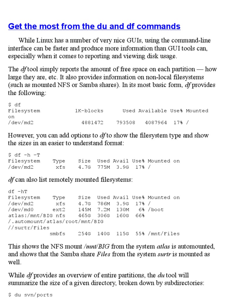 Get The Most From The Du and DF Commands | PDF | File System | Computer ...