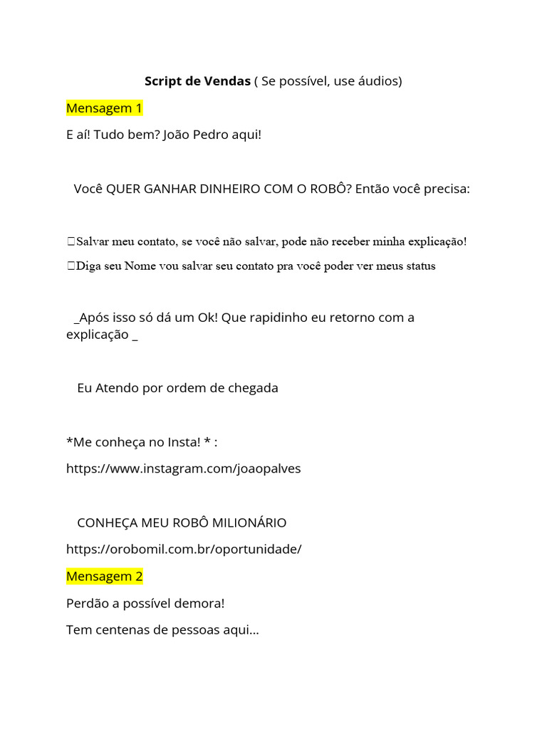 Script de Vendas | PDF