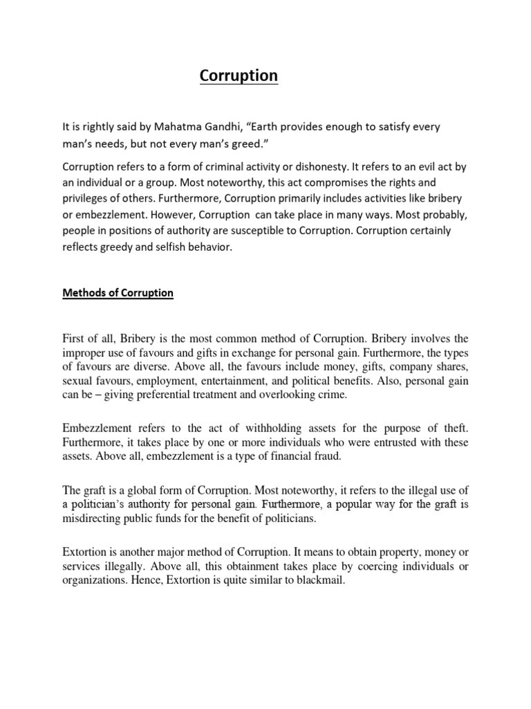 Lecturette On Corruption | PDF | Corruption | Political Corruption
