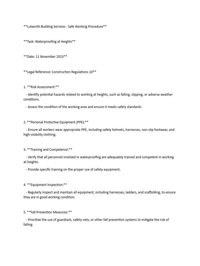 Waterproofing at Heights SWP | PDF | Personal Protective Equipment | Safety