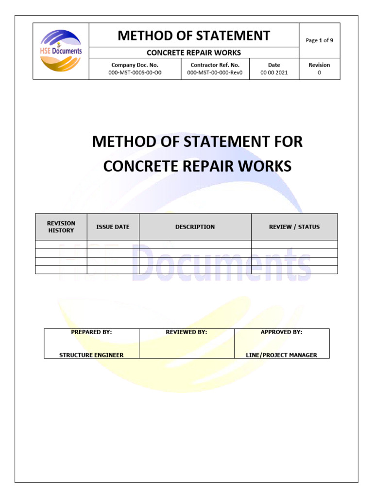Method Statement For Concrete Repair Works. | PDF | Personal Protective ...