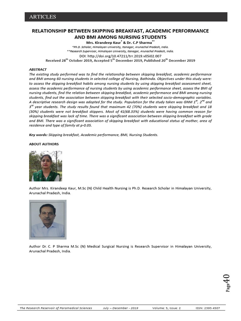 Paper 4 - Article-7 TRR December 2019 Mrs Kiran DR CP Sharma Full | PDF | Nutrition | Diet ...