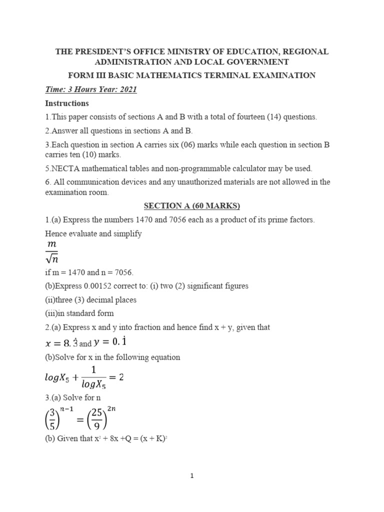 Basic Maths F3 Terminal | PDF | Numbers | Function (Mathematics)
