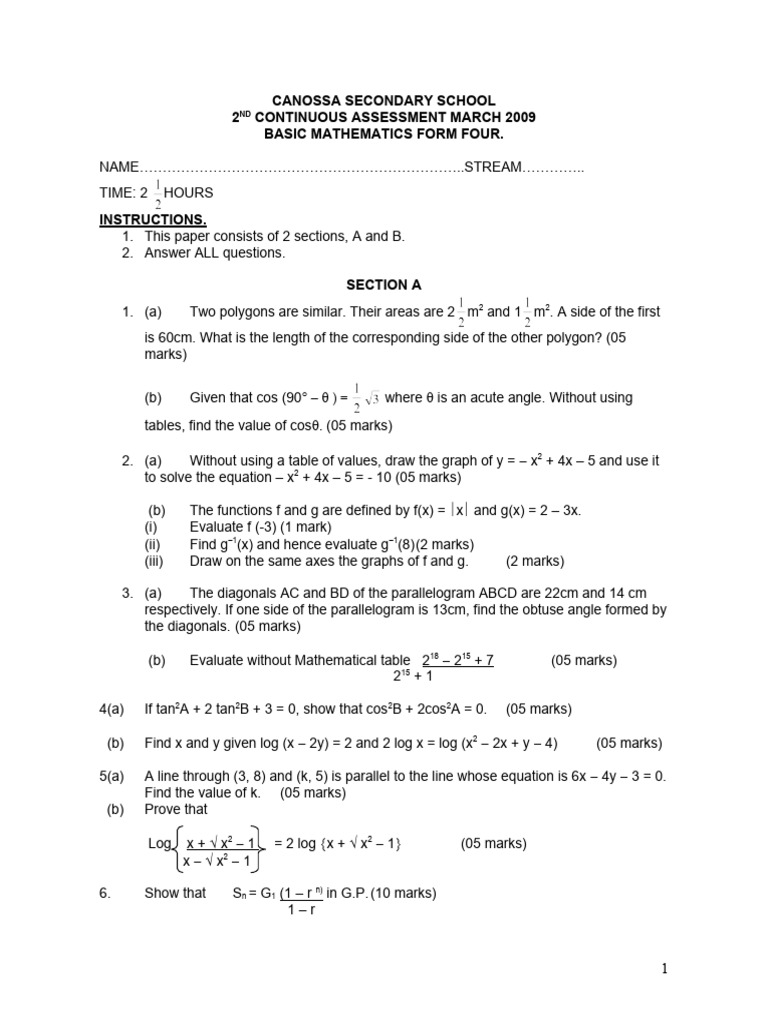 Basic Math Form 4 Mar | PDF | Circle | Euclidean Geometry