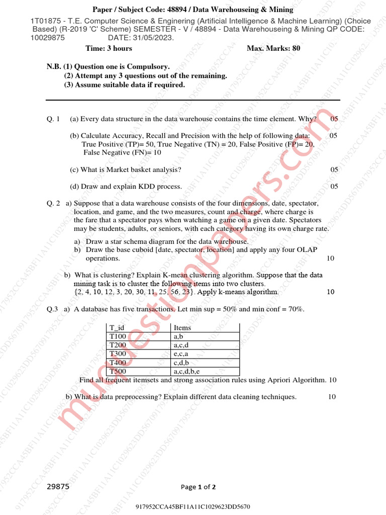 DWM Paper 1 | PDF | Cluster Analysis | Systems Theory