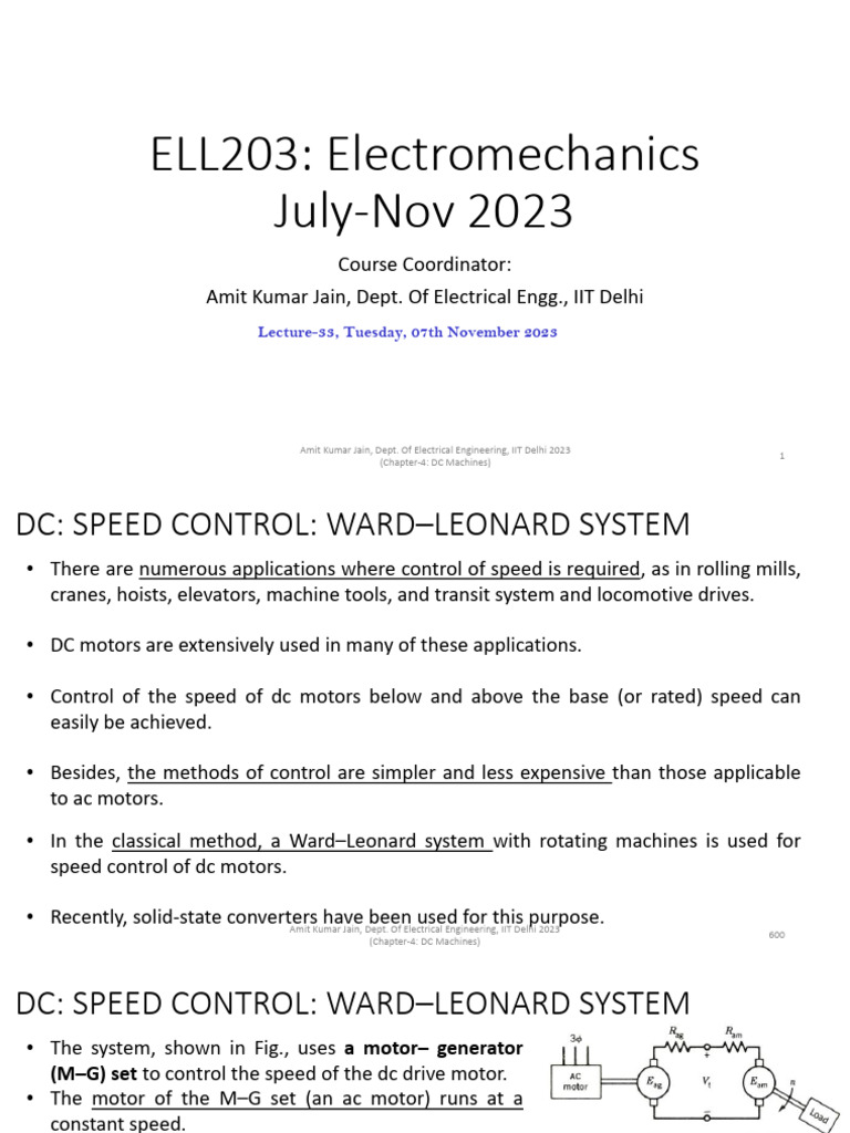 Lec 33 ELL203 07th Nov 2023 | PDF | Electric Motor | Rectifier