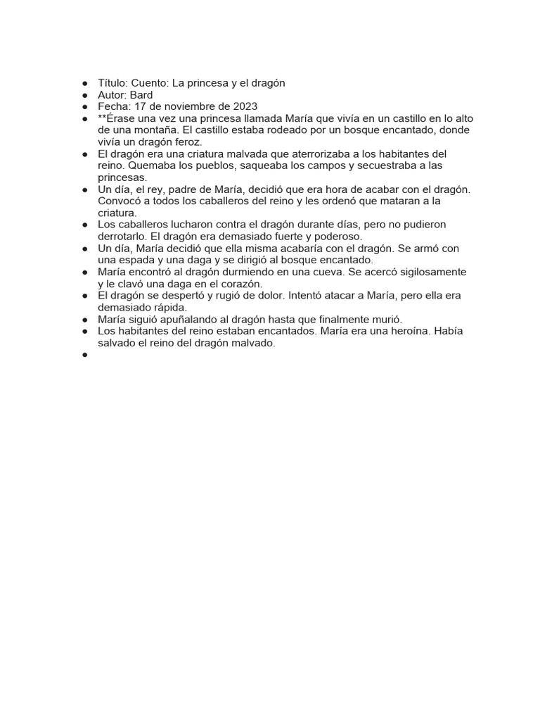 Título_ Cuento_ La princesa y el dragón | PDF