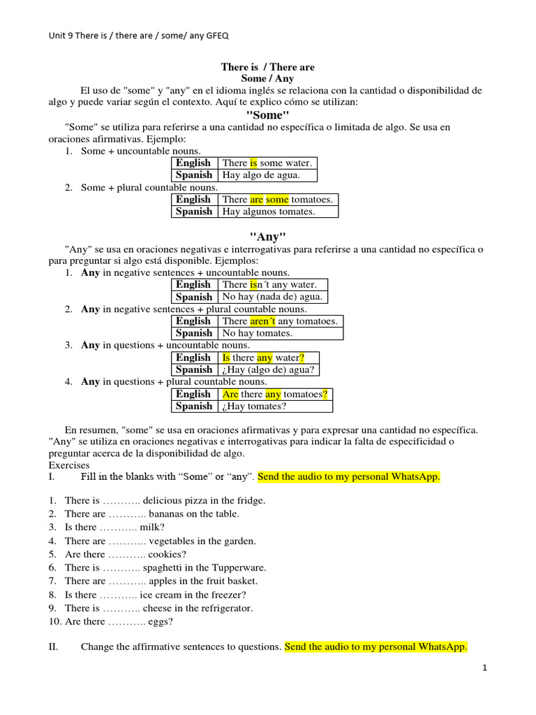 Unit 9 There Is There Are Some Any Food | PDF