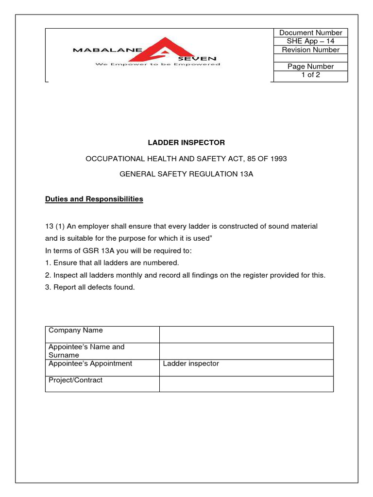 Ladder Inspector Appointment Letter | PDF