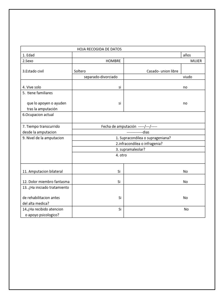 Hoja Recogida de Datos | PDF | Sicología
