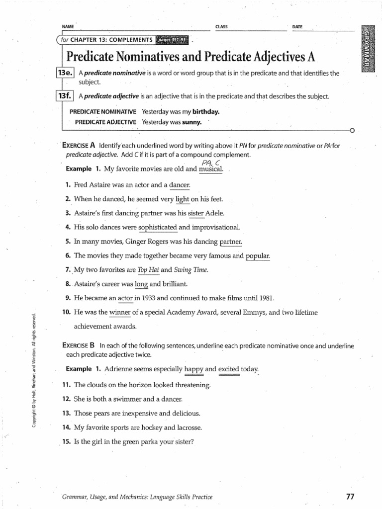 Predicate Adjectives - Nominatives | PDF | Predicate (Grammar) | Adjective