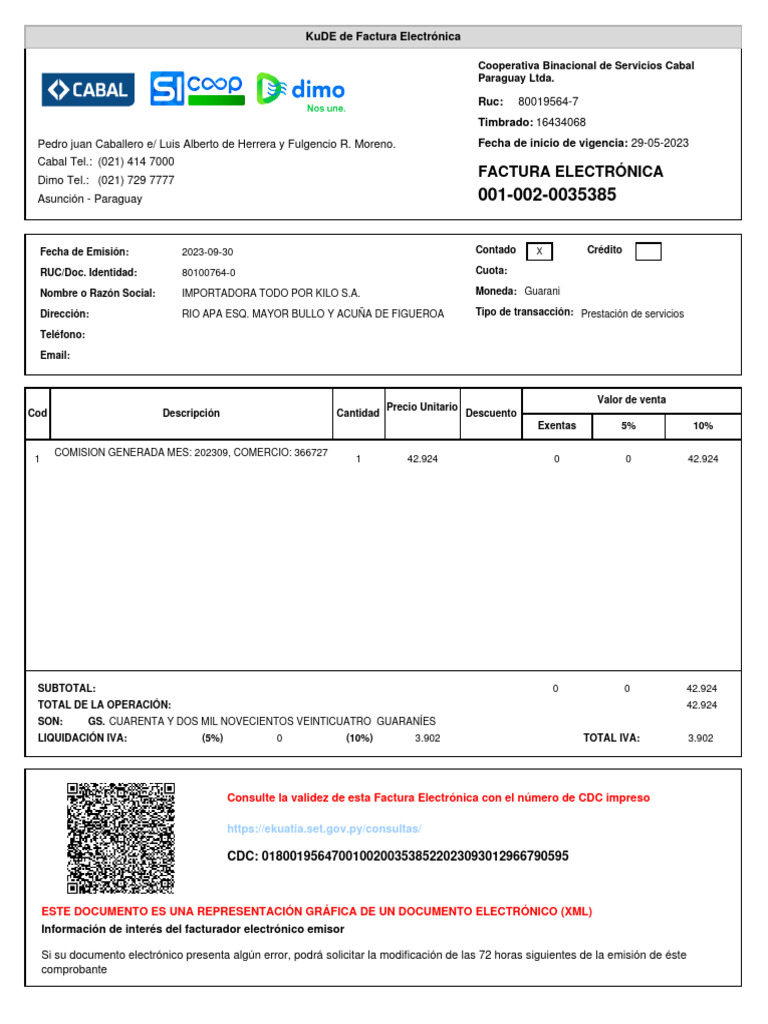 Modelo De Factura Electronica Paraguay
