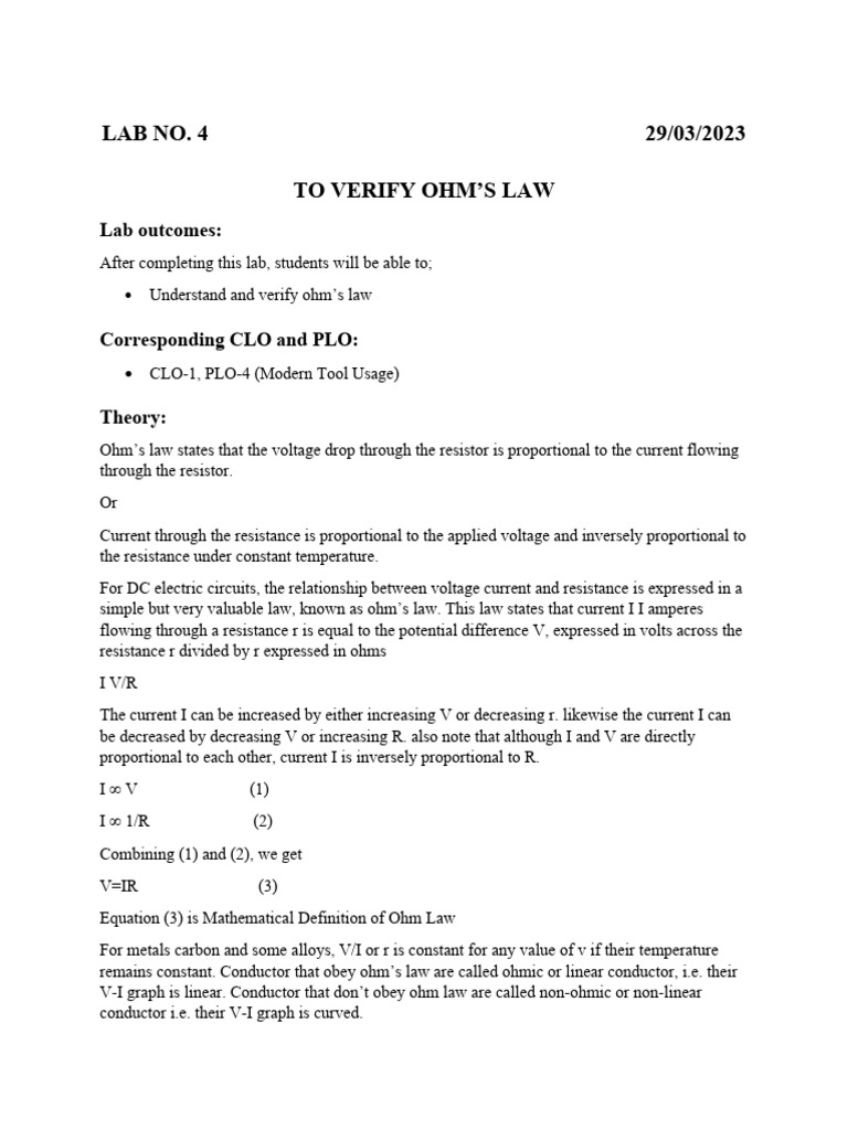 Labs For Verification of Ohms Law Series and Parallel Circuits | PDF ...