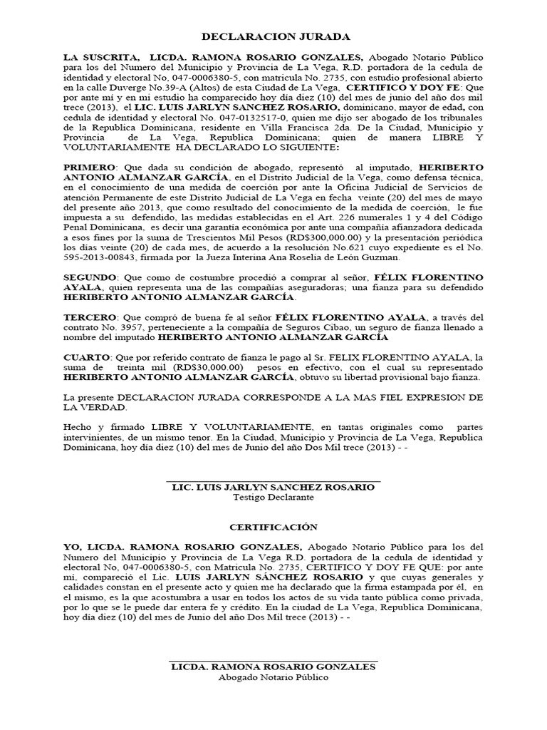 Declaracion Jurada Luis Jarlyn | PDF | República Dominicana | Gobierno
