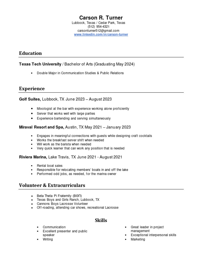 Carson R Turner Resume 1 4 | PDF