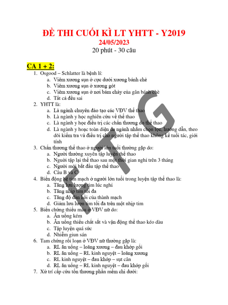 CUỐI KÌ YHTT Y19 | PDF
