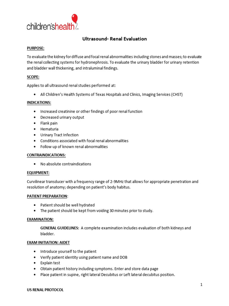 Renal Ultrasound Protocol | Download Free PDF | Kidney | Medical Ultrasound