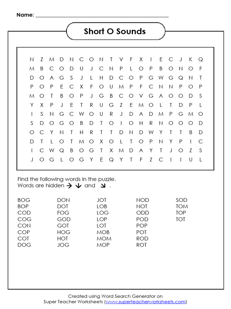 Super Teacher Worksheets Short O Sounds | PDF | Word Puzzles | Puzzles