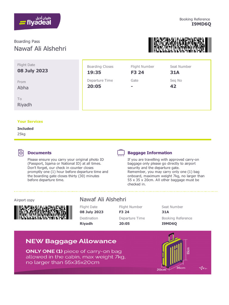 Flyadeal Boarding Pass | PDF