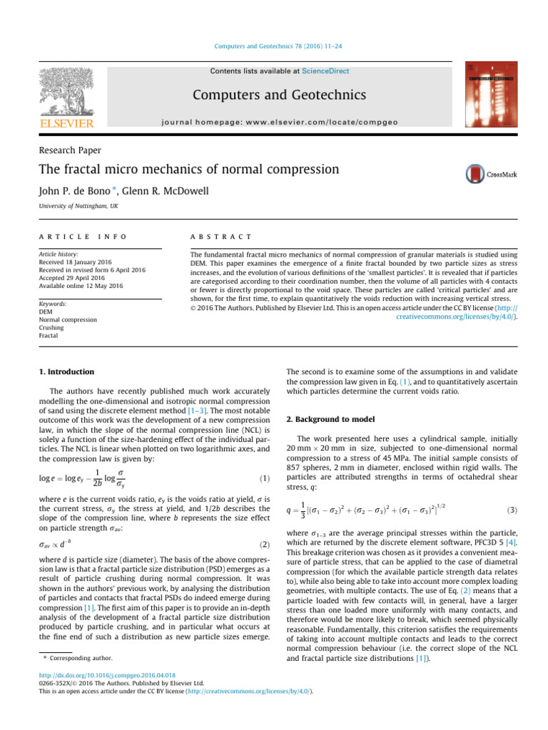 The Fractal Micro Mechanics of Normal Compressi 2016 Computers and Geotechni | PDF | Stress ...
