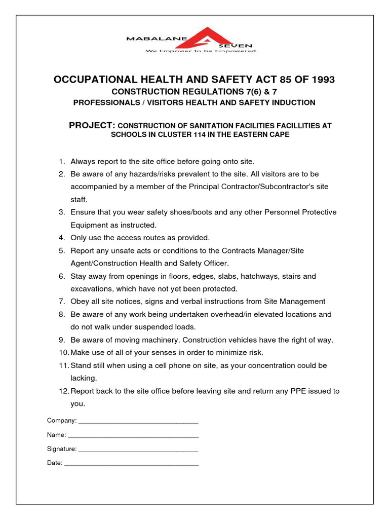 Visitor Safety Induction Guidelines | PDF