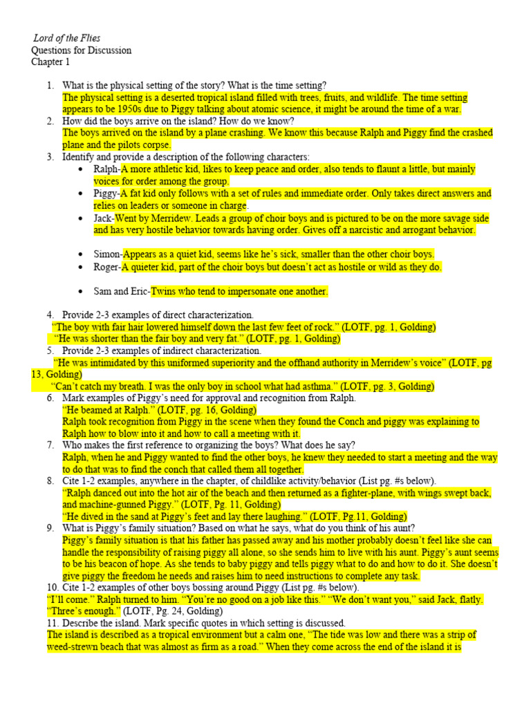 U2 LOTF Study Guide | PDF