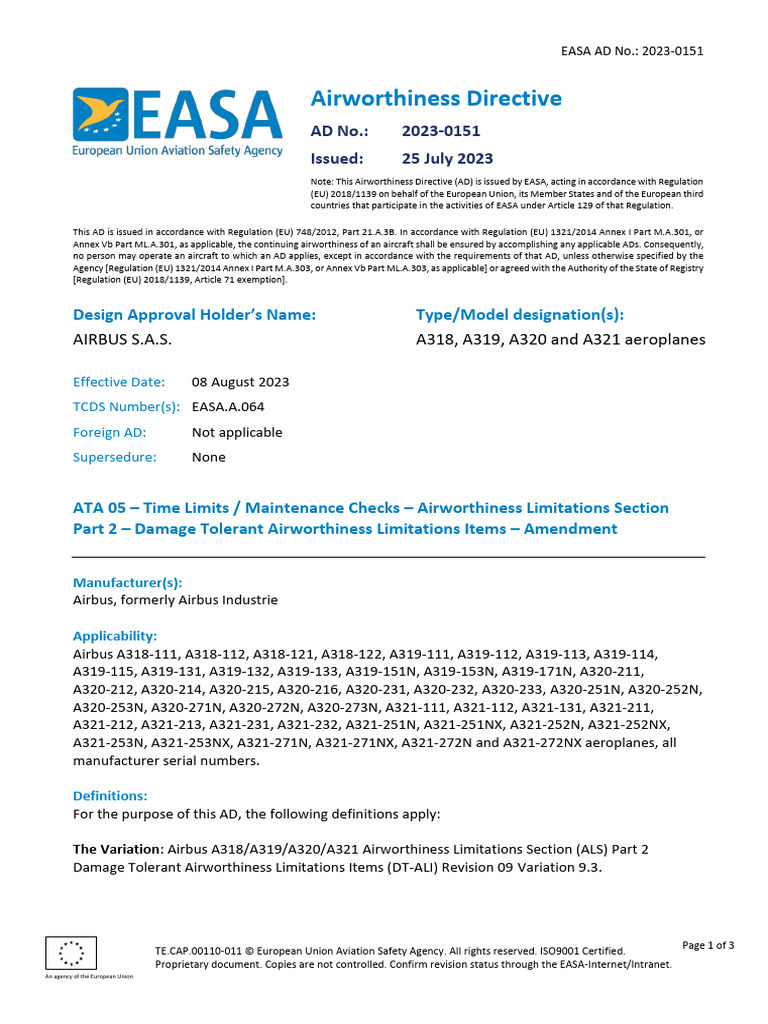 EASA AD 2023 0151 Airworthiness Directive | PDF | Airbus | Aircraft