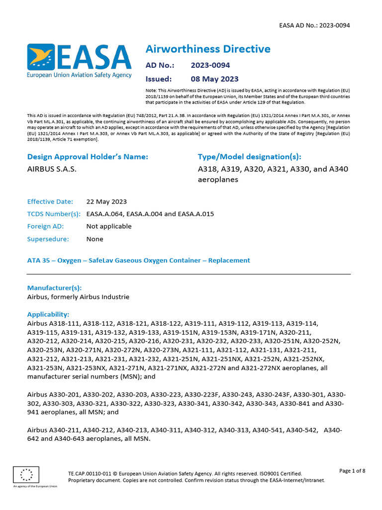 Easa Ad 2023-0094 | Download Free PDF | Aviation | Airbus