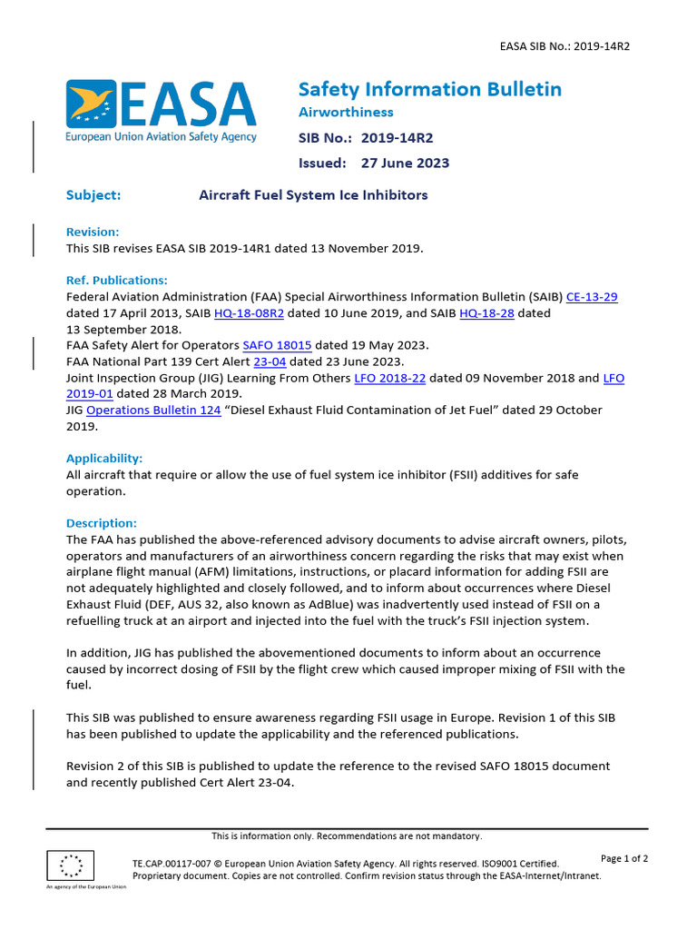 SIB No. 2019-14R2 Safety Information Bulletin | PDF | Federal Aviation ...