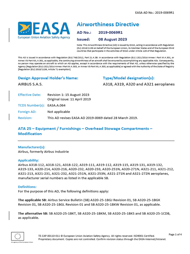 2019-0069R1 Airworthiness Directive | PDF | Transport | Aviation