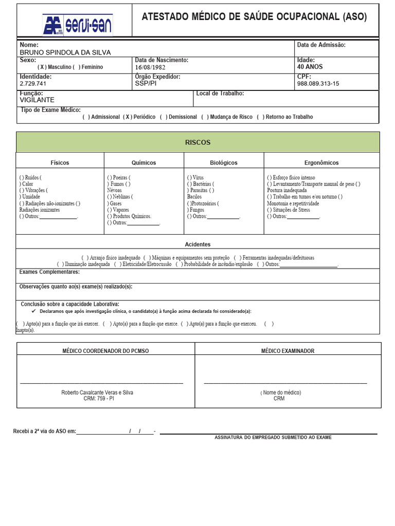 Servi - San Vigilancia - Modelo - ASO - PCMSO - SESMT | PDF | Natureza