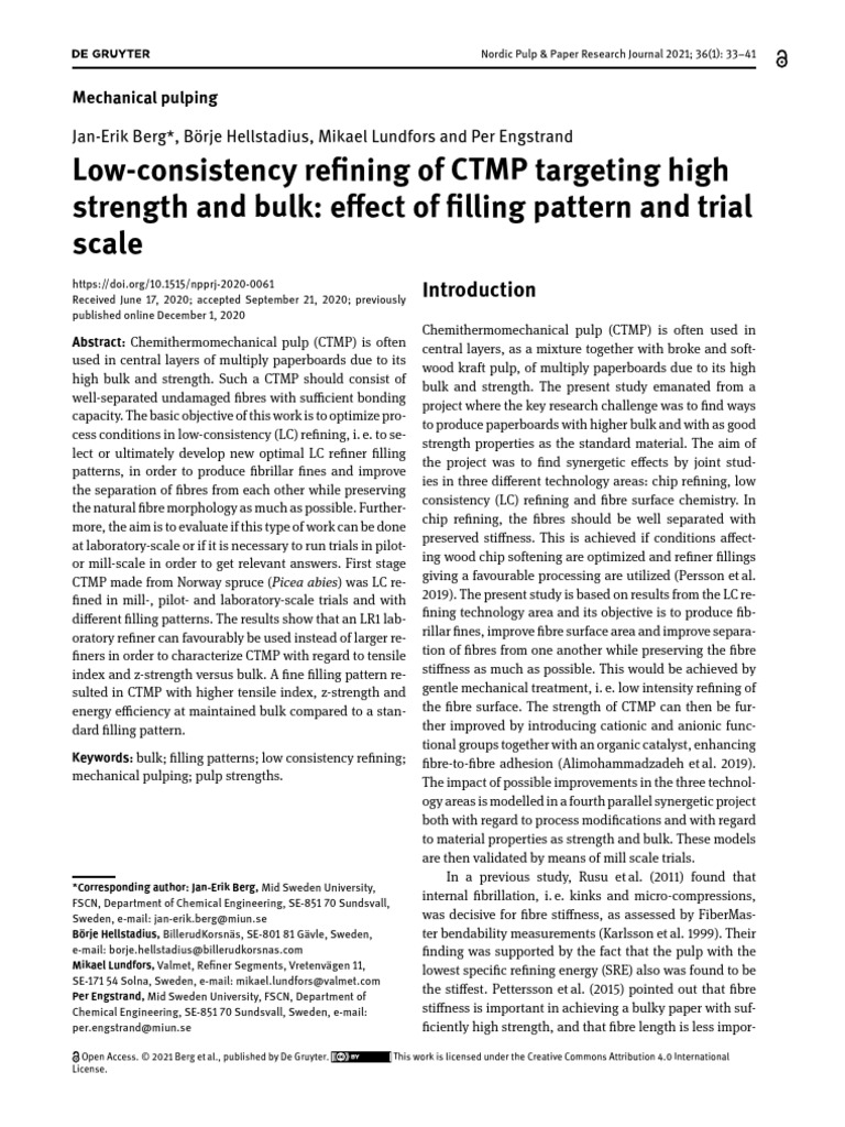 CTMP 10.1515 npprj-2020-0061 | PDF | Pulp (Paper) | Paperboard