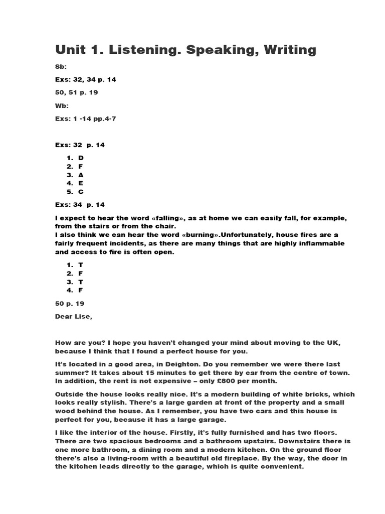Unit 1. Listening. Speaking, Writing | PDF
