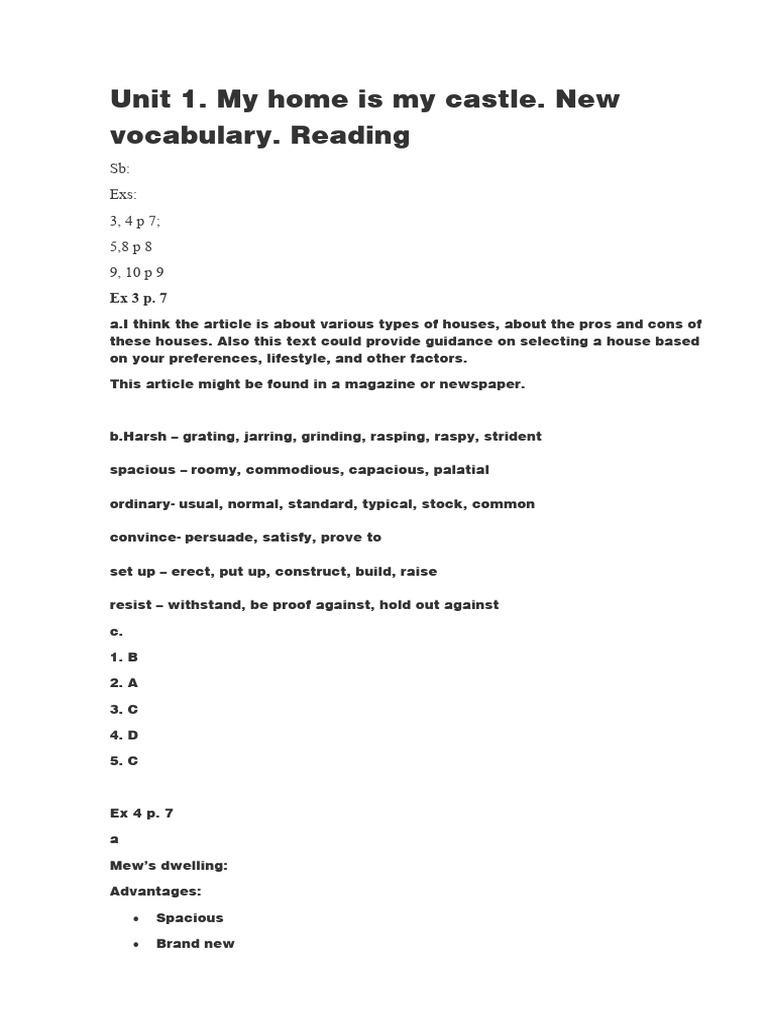Unit 1. My Home Is My Castle. New Vocabulary. Reading | PDF | Vacuum ...