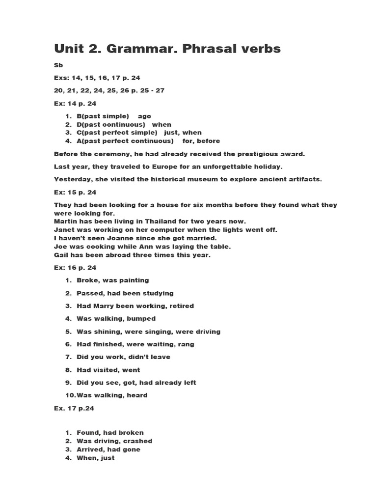 Unit 2. Grammar. Phrasal verbs | PDF