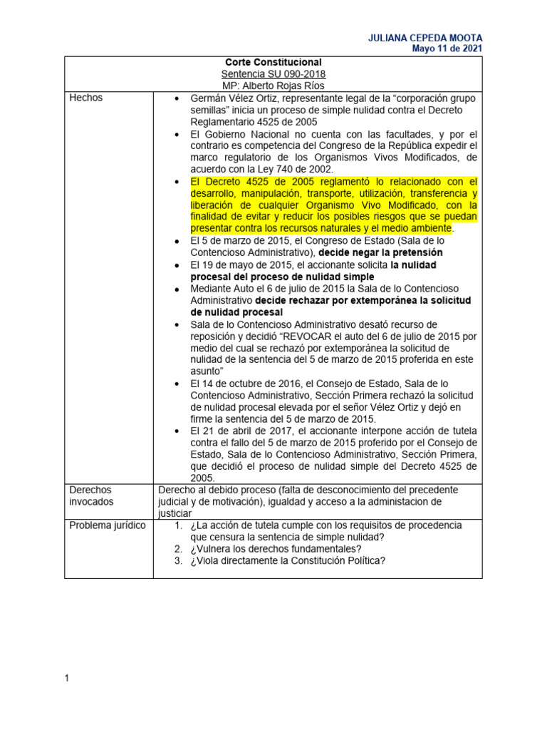 Ficha SU 090-2018 | PDF | Sentencia (ley) | Debido al proceso