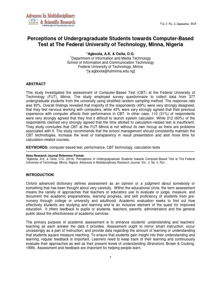 Perceptions of Undergraduate Students Towards Computer-Based Test at ... Perceptions of Undergraduate Students Towards Computer-Based Test at ...