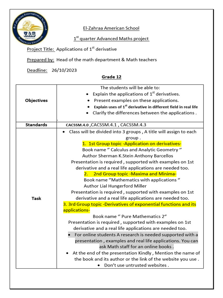 Adv - Math G12 1st Q Project 22-23 | PDF | Mathematics | Derivative