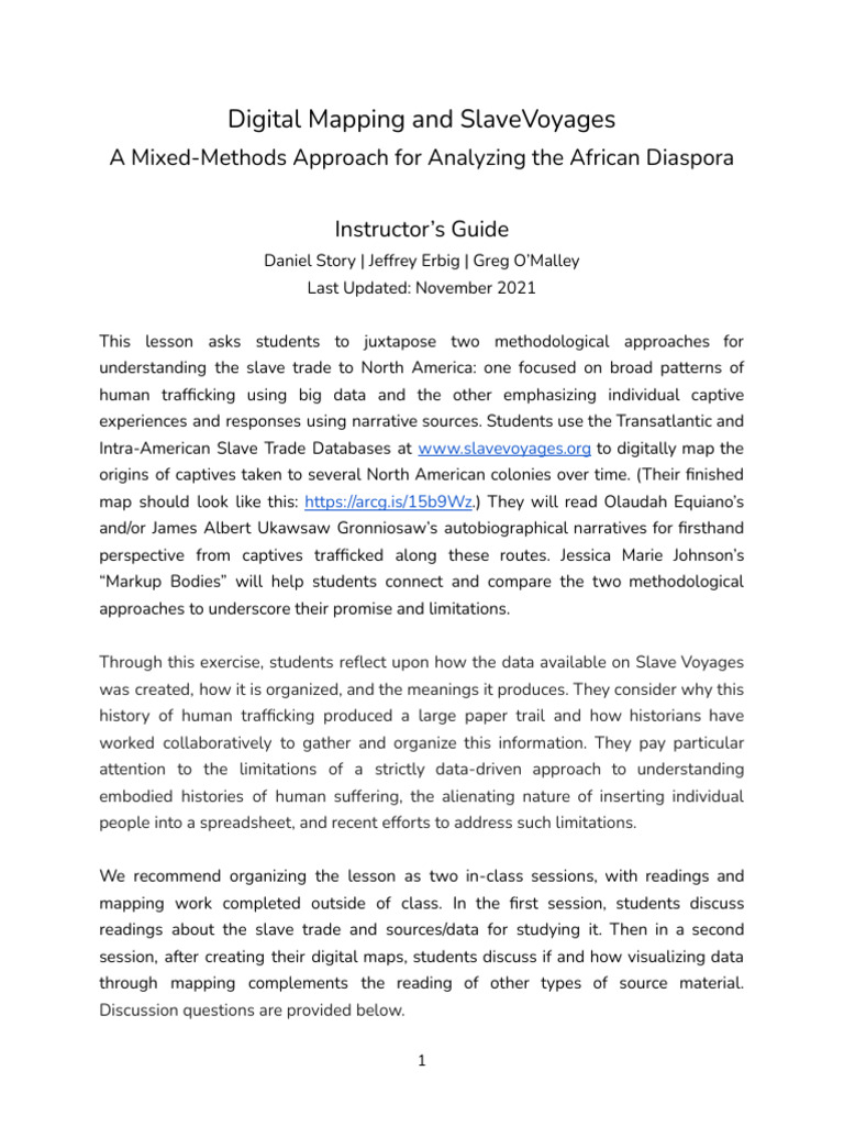 Digital Mapping and Slavevoyages Instructor S Guide | PDF | Olaudah Equiano | Atlantic Slave Trade