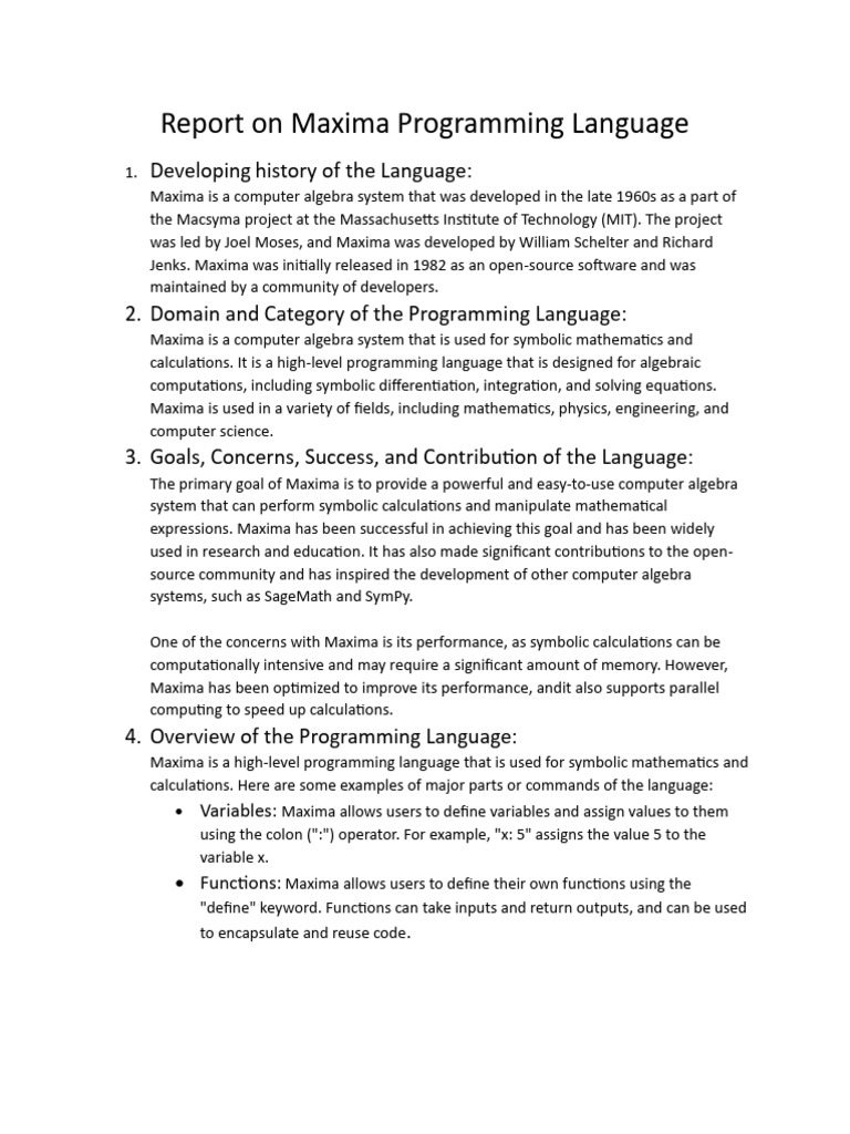 Report On Maxima Programming Language | PDF | Function (Mathematics ...