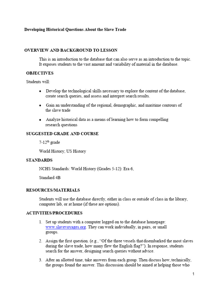 Database Exercise Pdf Databases Atlantic Slave Trade