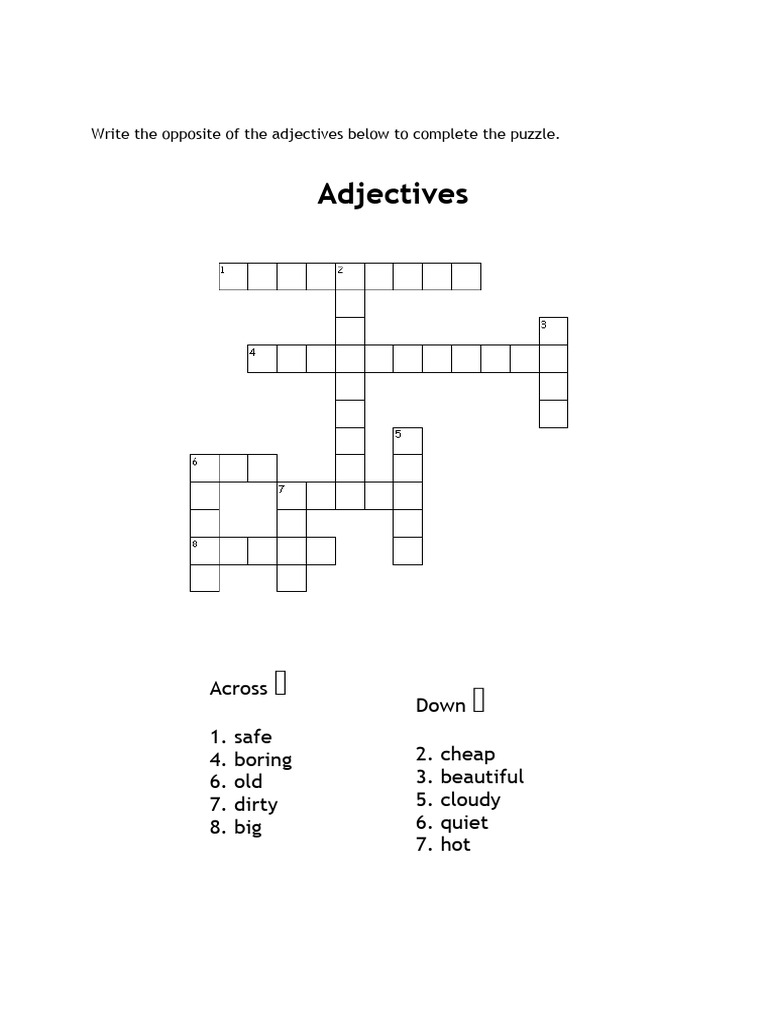 Adjectives - Crossword Puzzle | PDF