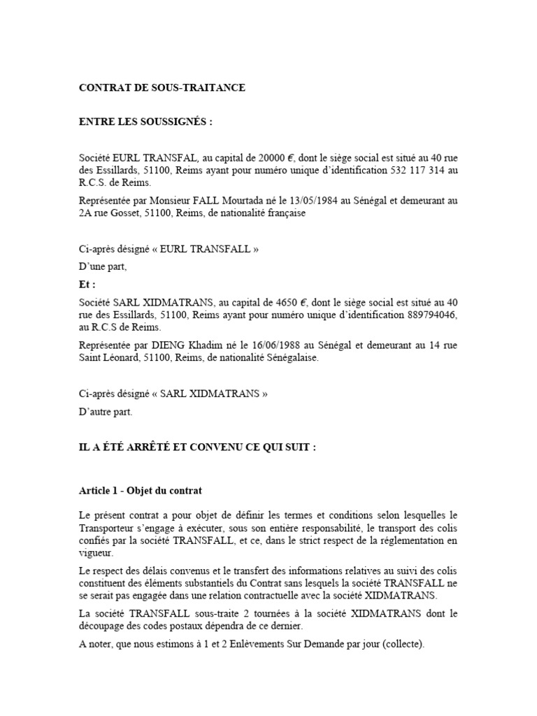 Contrat de Sous-Traitance | PDF | Transport | Régulations