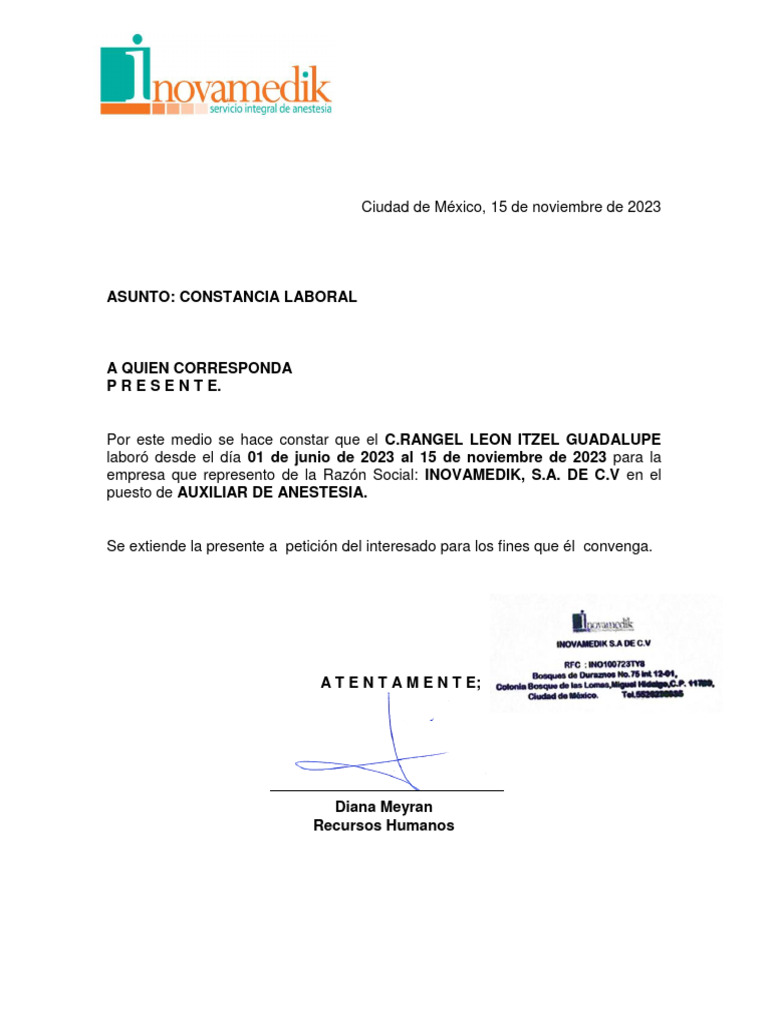 Constancia Rangel Leon Itzel | PDF