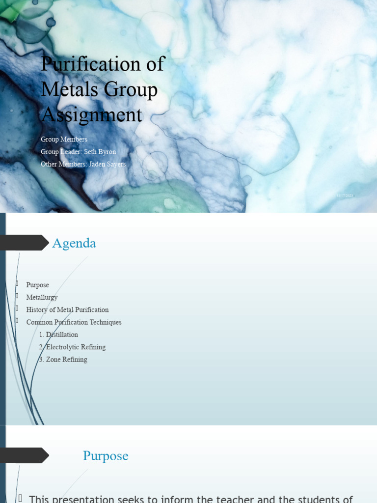 Purification of Metals Group Assignment | PDF | Distillation | Metals