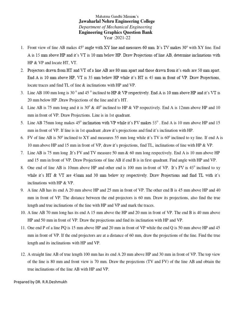 Engineering Graphics Question Bank 2021-22 | PDF | Triangle | Angle