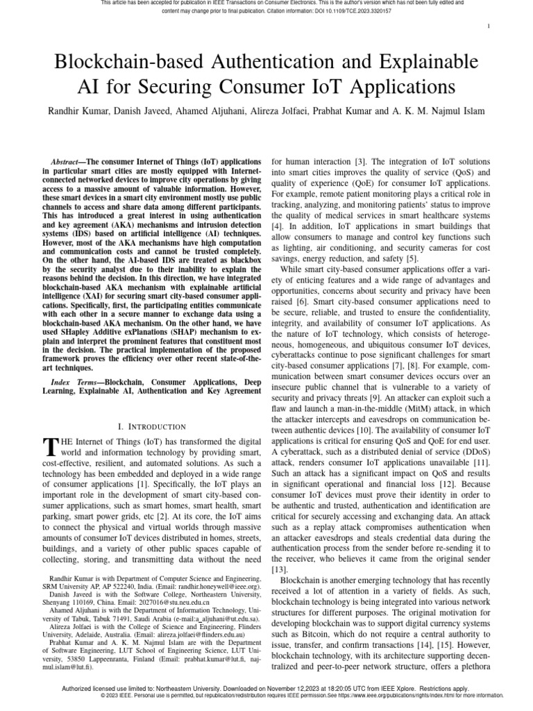 Blockchain & XAI for IoT Security | PDF | Authentication | Internet Of Things