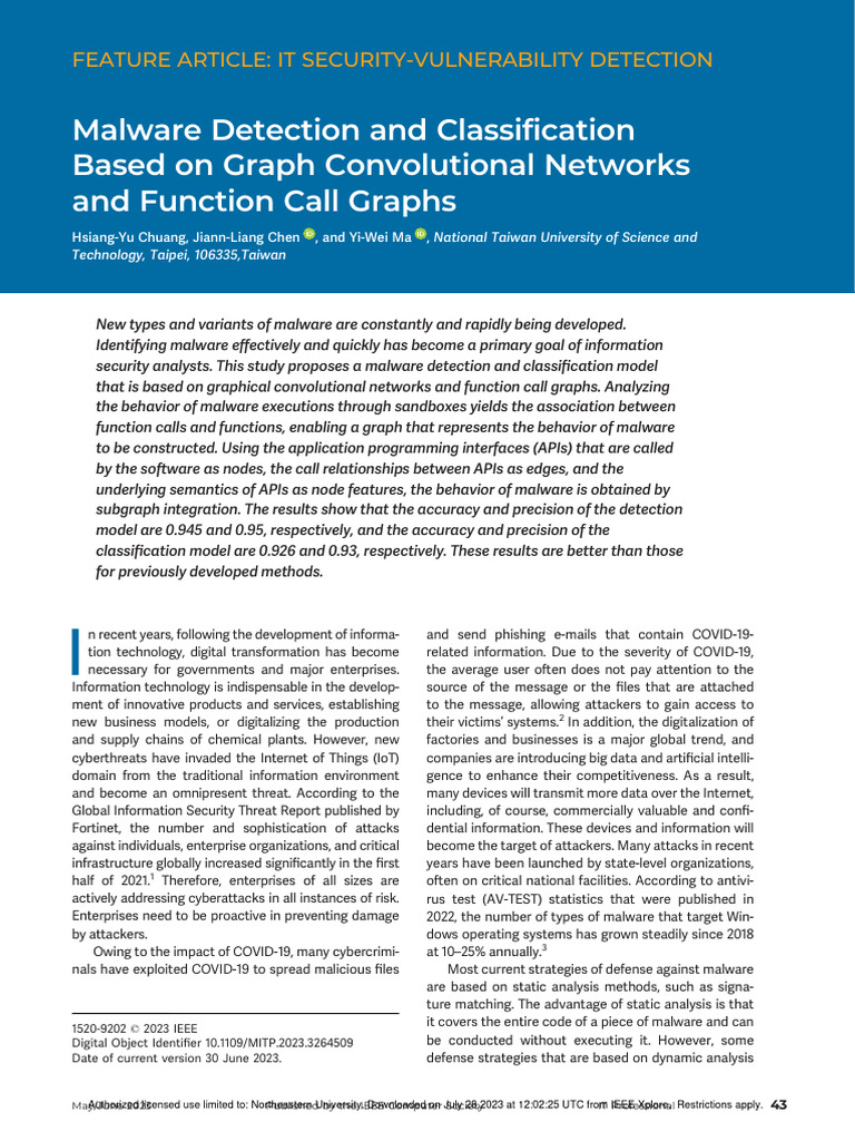 Malware Detection and Classification Based On Graph Convolutional Networks and Function Call ...