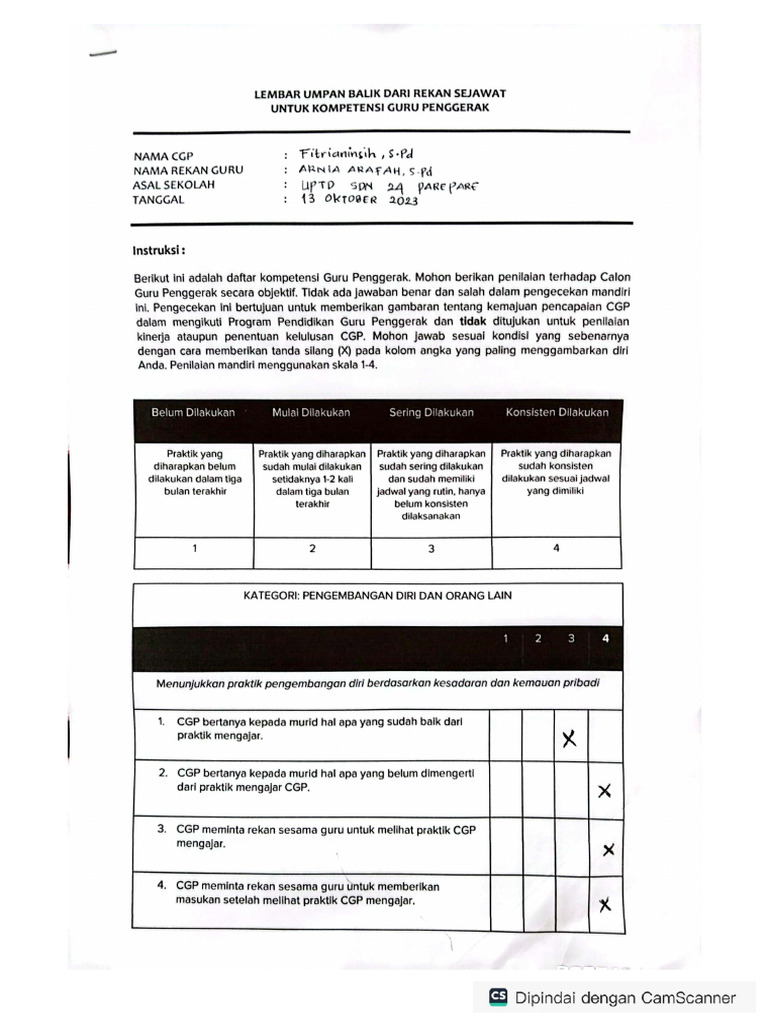3.lembar Umpan Balik Dari Rekan Sejawat Untuk Kompetensi Guru Penggerak | PDF
